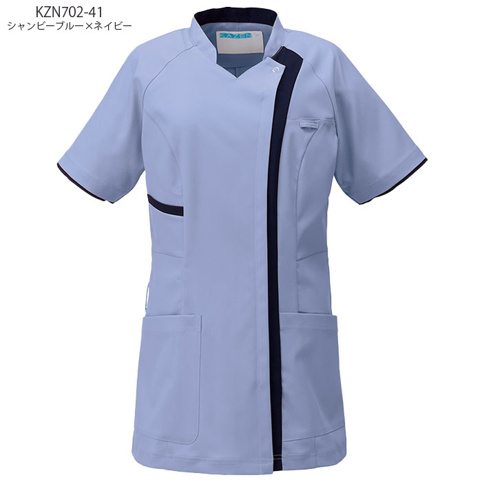 KAZEN スクラブ ジャケット 前開き 白衣 医療 カゼン レディース KZN702 ストレッチ おしゃれ 女性 ドクター ナース クリニック 歯科 制服 ユニフォーム : ビズタイム ...