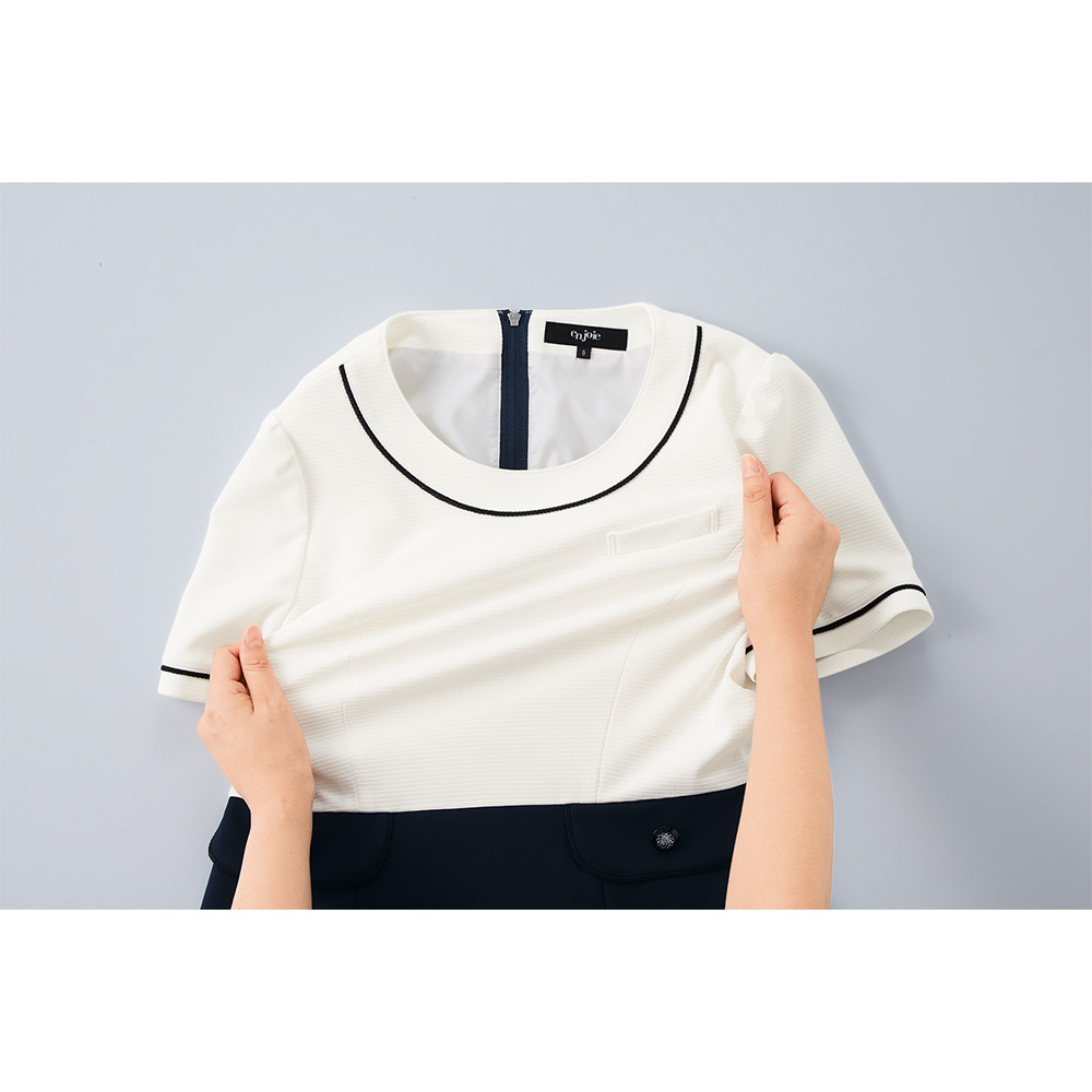 en joie アンジョア ワンピース 17号 19号 レディース ユニフォーム オフィス 制服 事務服 受付 コンパニオン かわいい ...