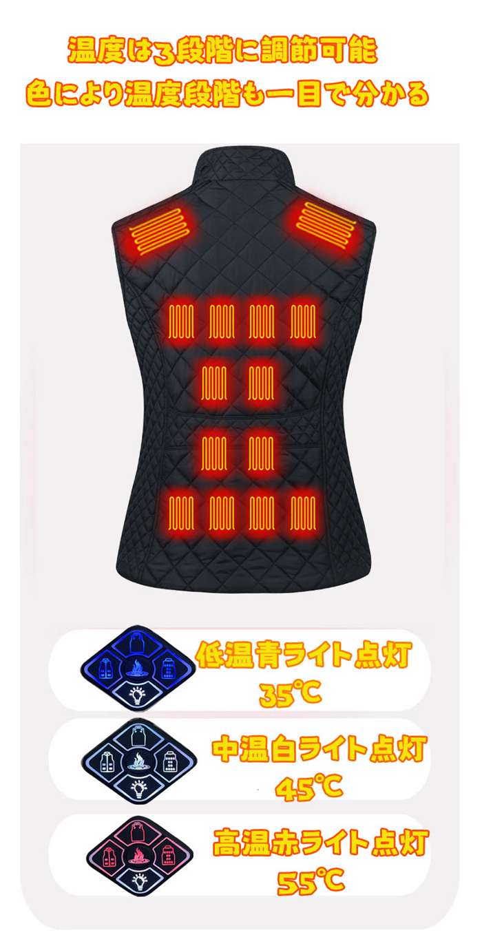 電熱ベスト ヒーターベスト 21箇所発熱 3段階調温 発熱ベスト