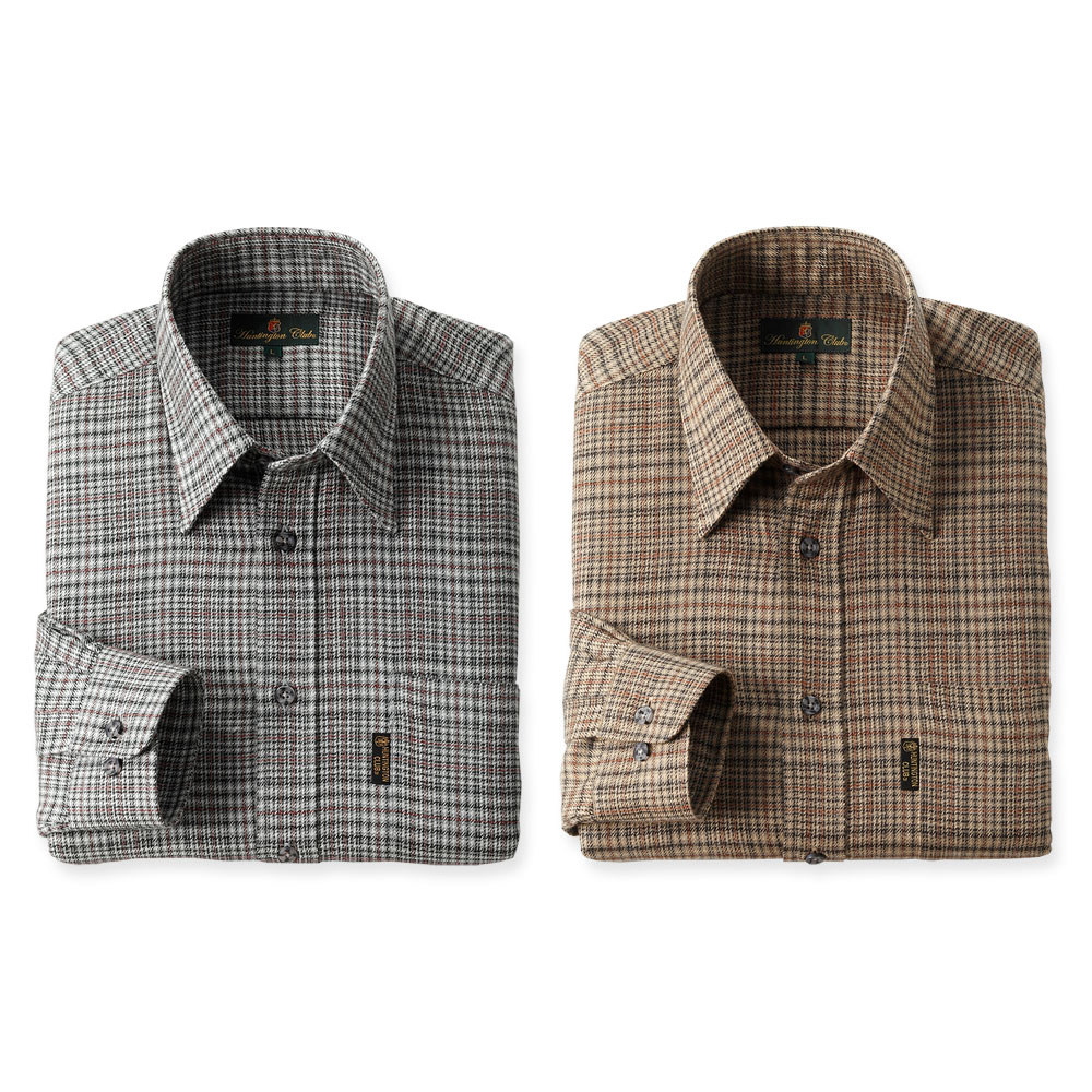 シャツ 長袖 2枚 メンズ 通販 メンズシャツ トップス おしゃれ 長袖シャツ カジュアルシャツ カジュアル セット ウール混 チェック柄 チェック HUNTINGTON CLUB ハンティントンクラブ 贈り物 ギフト シニア 紳士 オシャレ Huntington Club シャツ 長袖 チェック柄 ウール混 2色組 メンズ