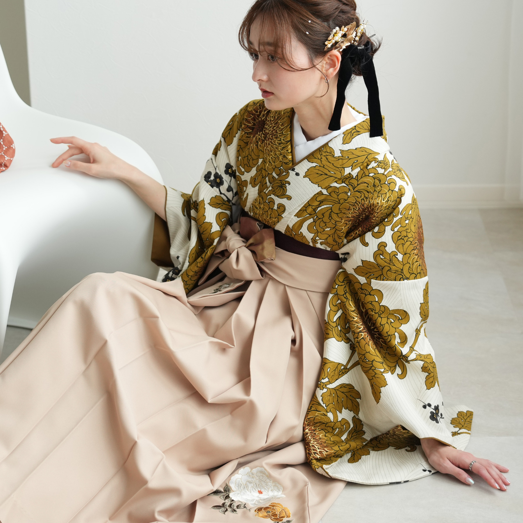 袴 レンタル 卒業式 そしてゆめ 17点セット 黄色の古典糸目乱菊 日本製