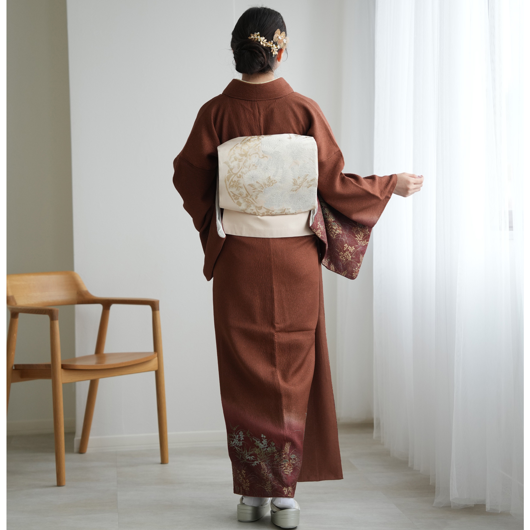 レンタル 付け下げ 20点セット 附下 着物 草花 えんじ系 赤茶 レンタル 付け下げ 20点セット 附下 着物 草花 えんじ系 赤茶