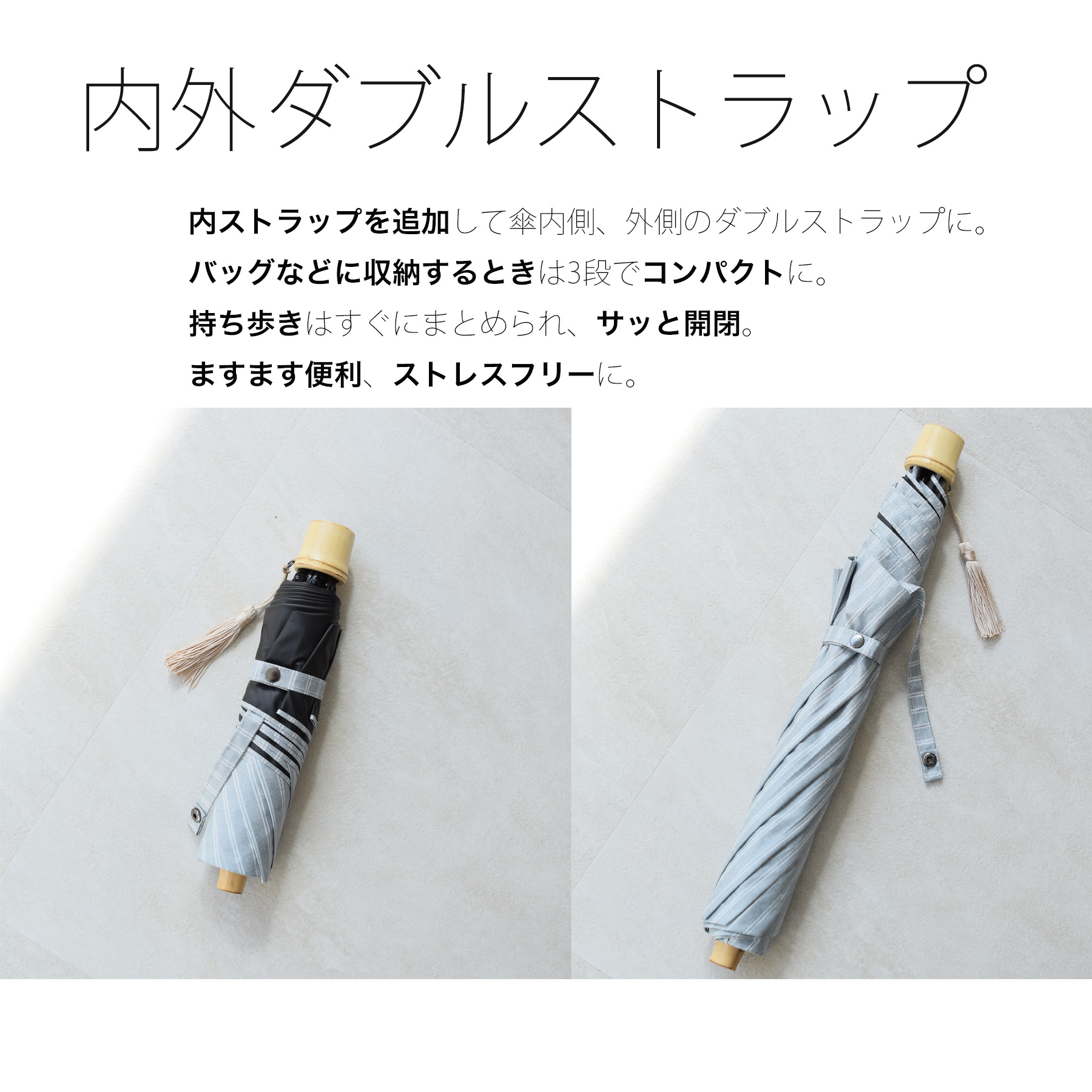 utatane 日傘 完全遮光 折りたたみ 内ストラップ付 3段50cm 小さめ バンブー 竹 男女兼用 一級遮光 晴雨兼用 軽量 シャンブレー 裏地黒 母の日 キットB : 浴衣通販 ...