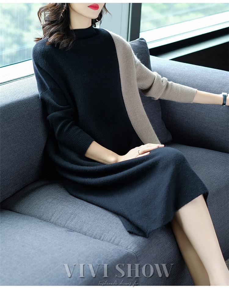 ニットワンピース 長袖 ハイネック レディース 膝丈ワンピース