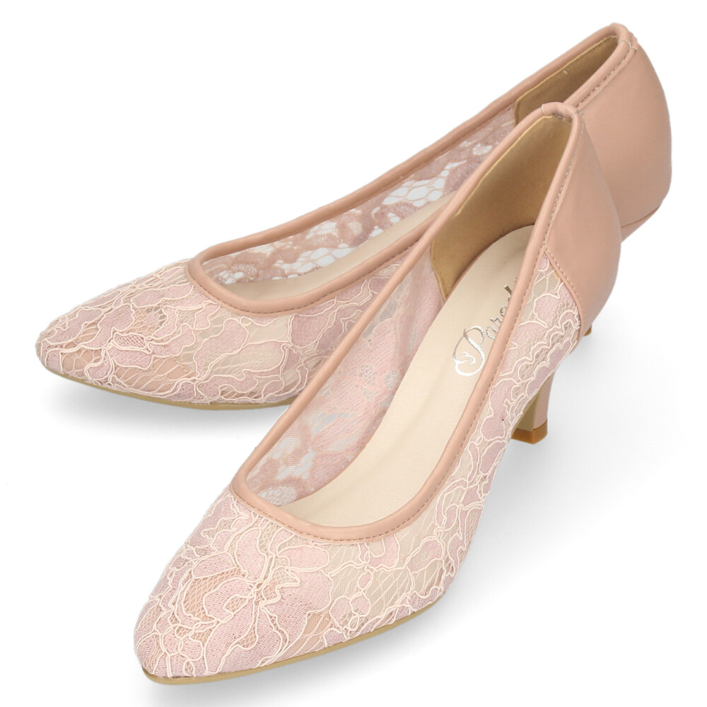 Parade パンプス 6センチヒール アーモンドトゥ レース チュールパンプス カジュアル 二次会 パーティ 991111 靴 レディース ...