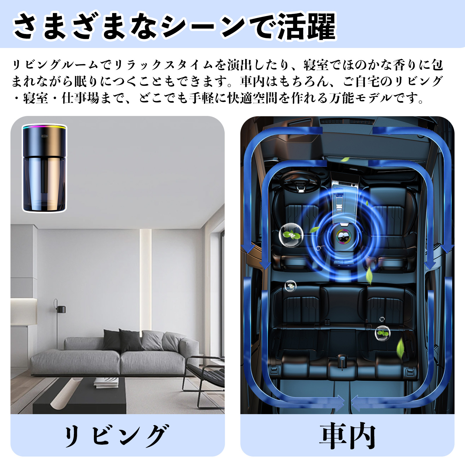 スズキ フロンクス FRONX 車 アロマディフューザー 芳香剤 ディフューザー 消臭 超音波霧化 静音 8色雰囲気ライト 自動ON OFF ...