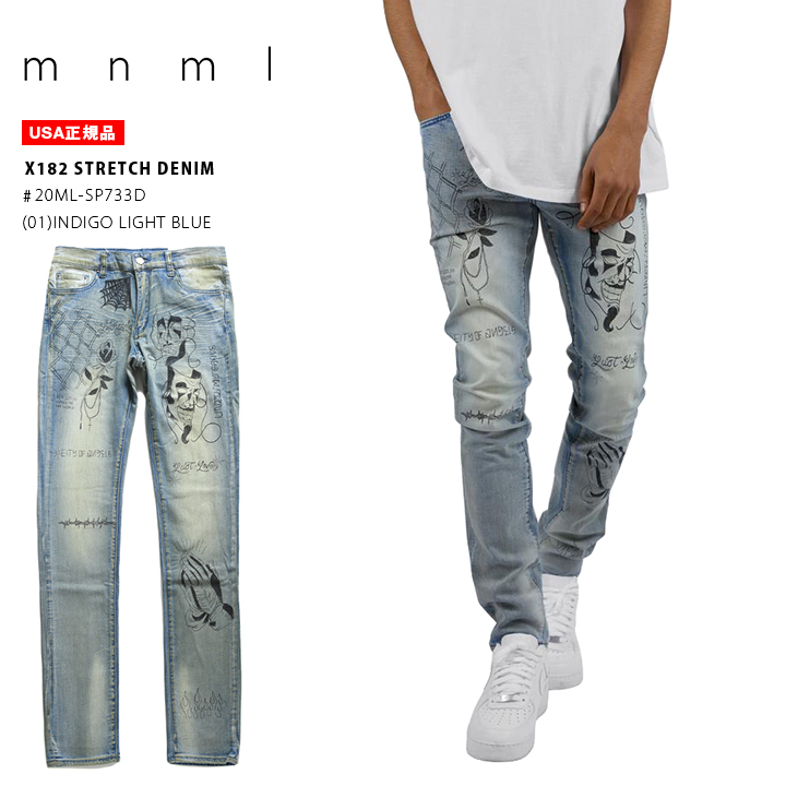ミニマル mnml ジーンズ デニム ロングパンツ スリム スキニー ストレッチ 細い ジーパン Gパン 長ズボン かっこいい おしゃれ X182 ウエッサイ 西海岸 :421200026 ...