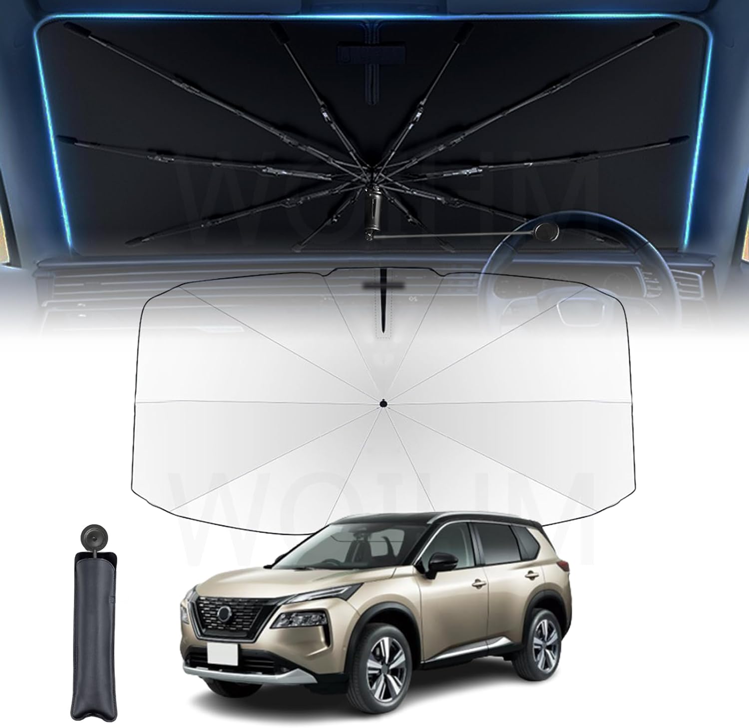 【傘柄が曲がる 】 車用サンシェード 傘型 に適し 日産 ノート 3代目 E13 / SNE13型 NOTE e-POWER 2020年12月?現行 10骨 車 サンシェード フロント 軽自動 ...