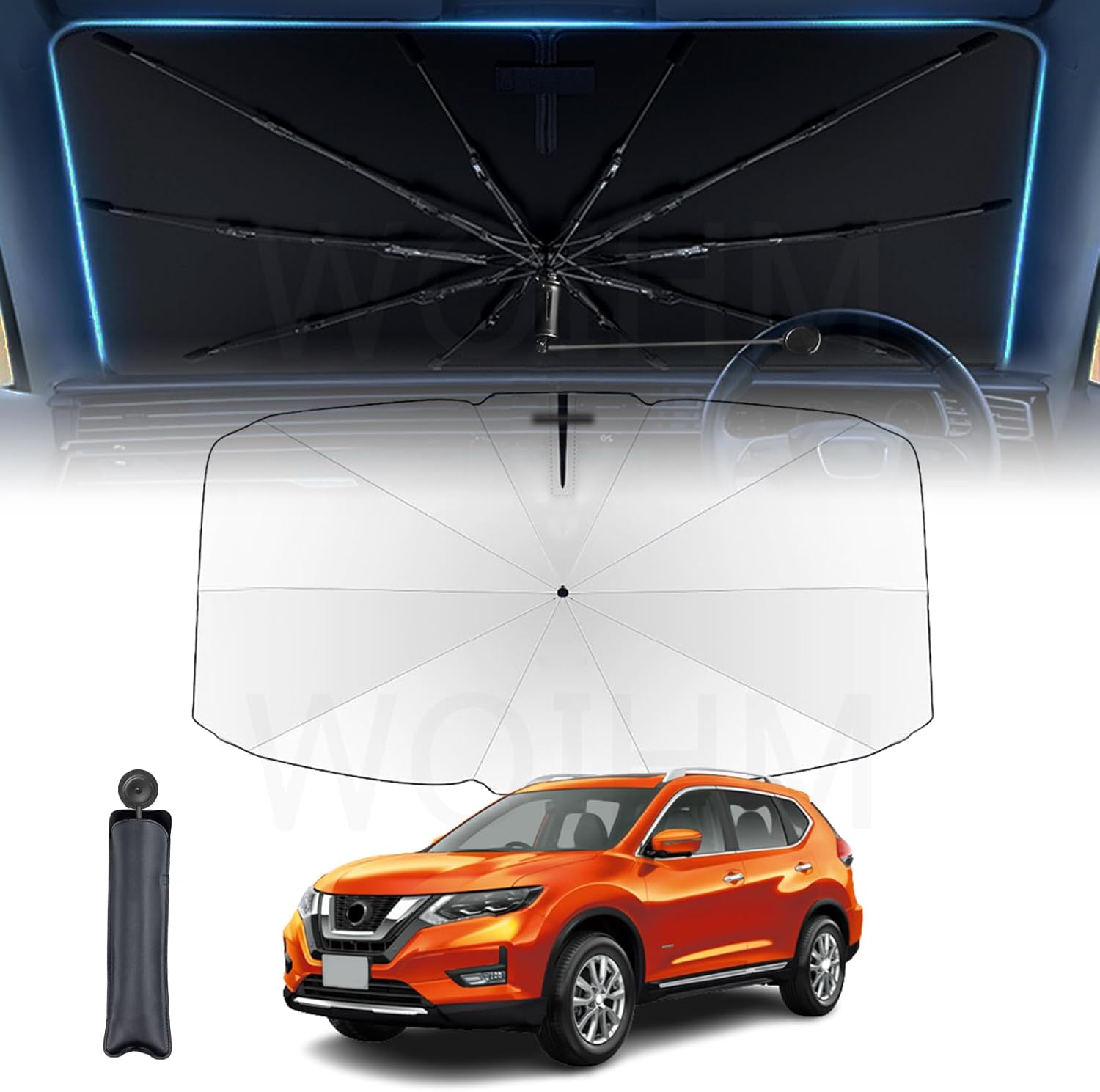 【傘柄が曲がる 】 車用サンシェード 傘型 に適し 日産 ノート 3代目 E13 / SNE13型 NOTE e-POWER 2020年12月?現行 10骨 車 サンシェード フロント 軽自動 ...
