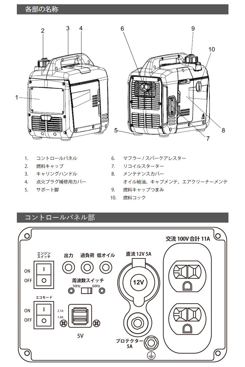 POWERTECH パワーテック インバーター発電機 1.1kVA PG1100is PGシリーズ ガソリン発電機 ハイパワー 軽量 静音設計 ガソリンエンジン 小型 家庭用 停電時 非常用 ...