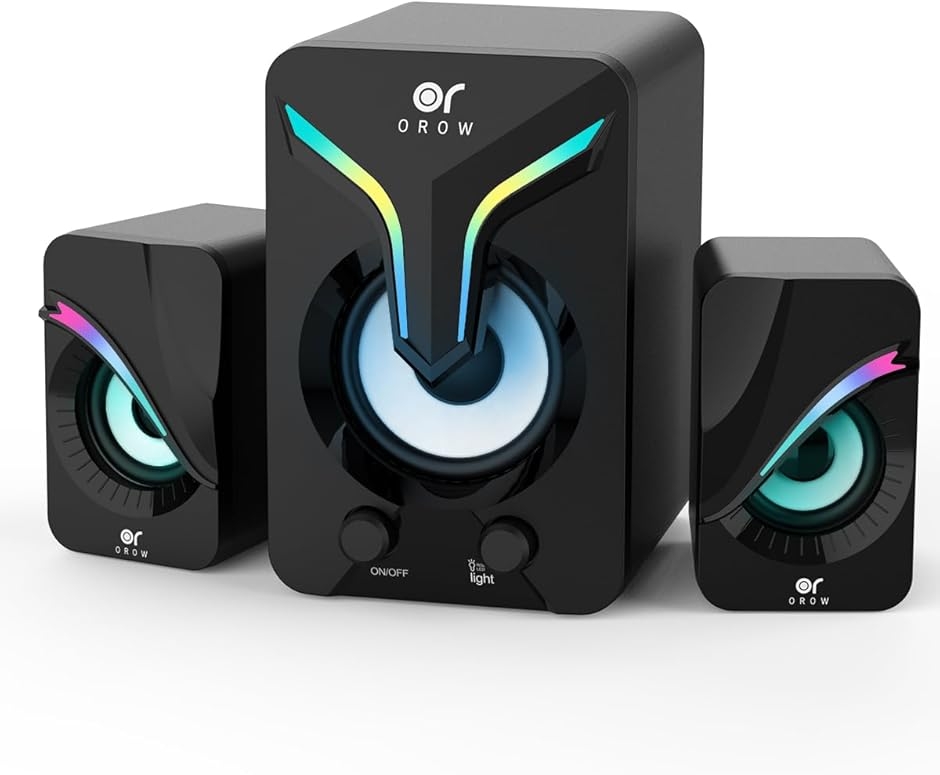 OROW PCスピーカー 2.1ch サブウーファー RGBライト付き11W usb pcモニタースピーカー テレビ( ブラック) : ゼブ ...