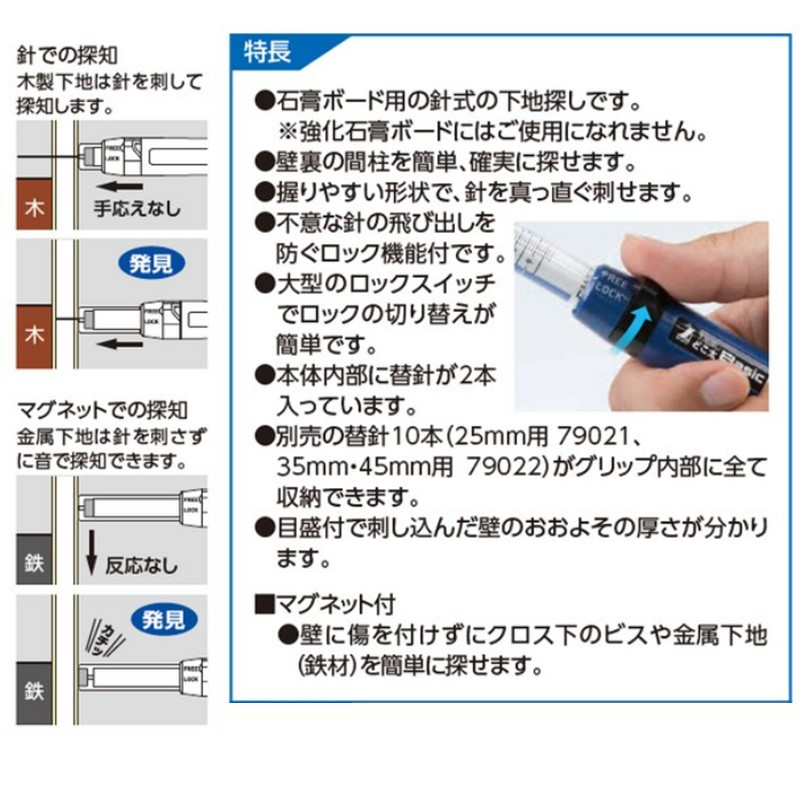 シンワ 下地探し どこ太 Basic 25mm 79023【石膏ボード 下地 器具取付 壁裏 手摺 照明 カーテンレール タオルハンガー】 :10004556:道具屋 善左衛門 - 通販 ...