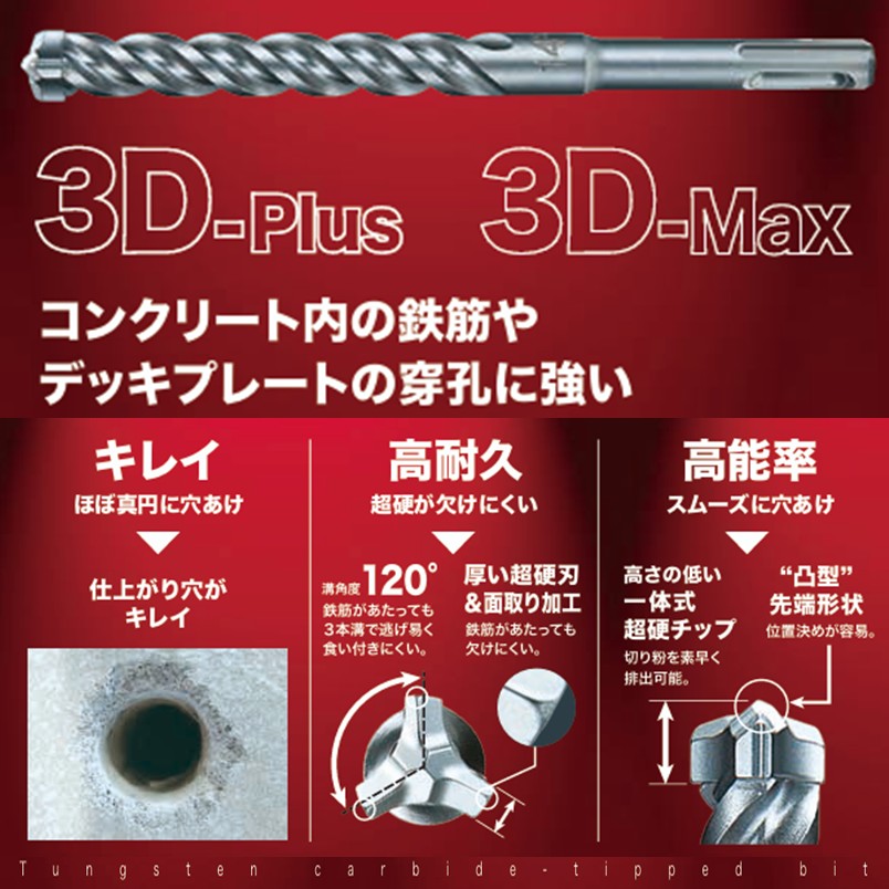 マキタ 3Dプラス超硬ドリル SDSプラス φ4.3mm 有効長：105mm A-54209【コンクリートドリル SDS+ ハンマードリル用 ...