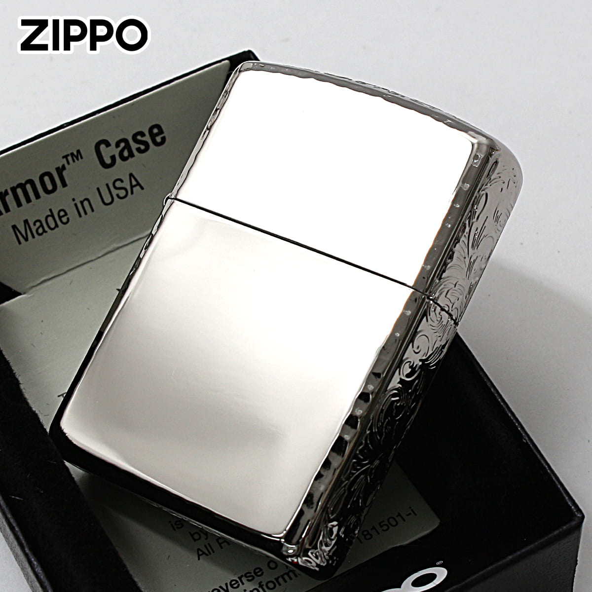 ZIPPO Zippo ジッポライター アーマー サイド アラベスク 唐草 コーナーリューター加工 プラチナメッキ ARMOR SIDE ...