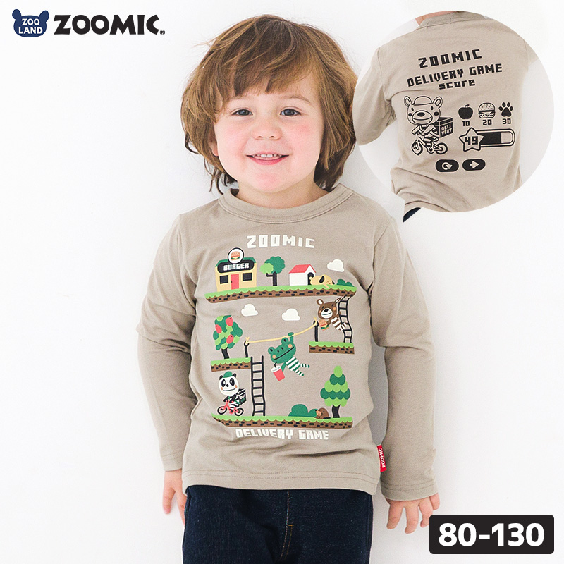 ZOOMIC Tシャツ キッズ ロンT 長袖 男の子 トップス グレー 80 90 95 100 110 120 130 くま パンダ アニマル 動物 キャラクター ズーミック ...